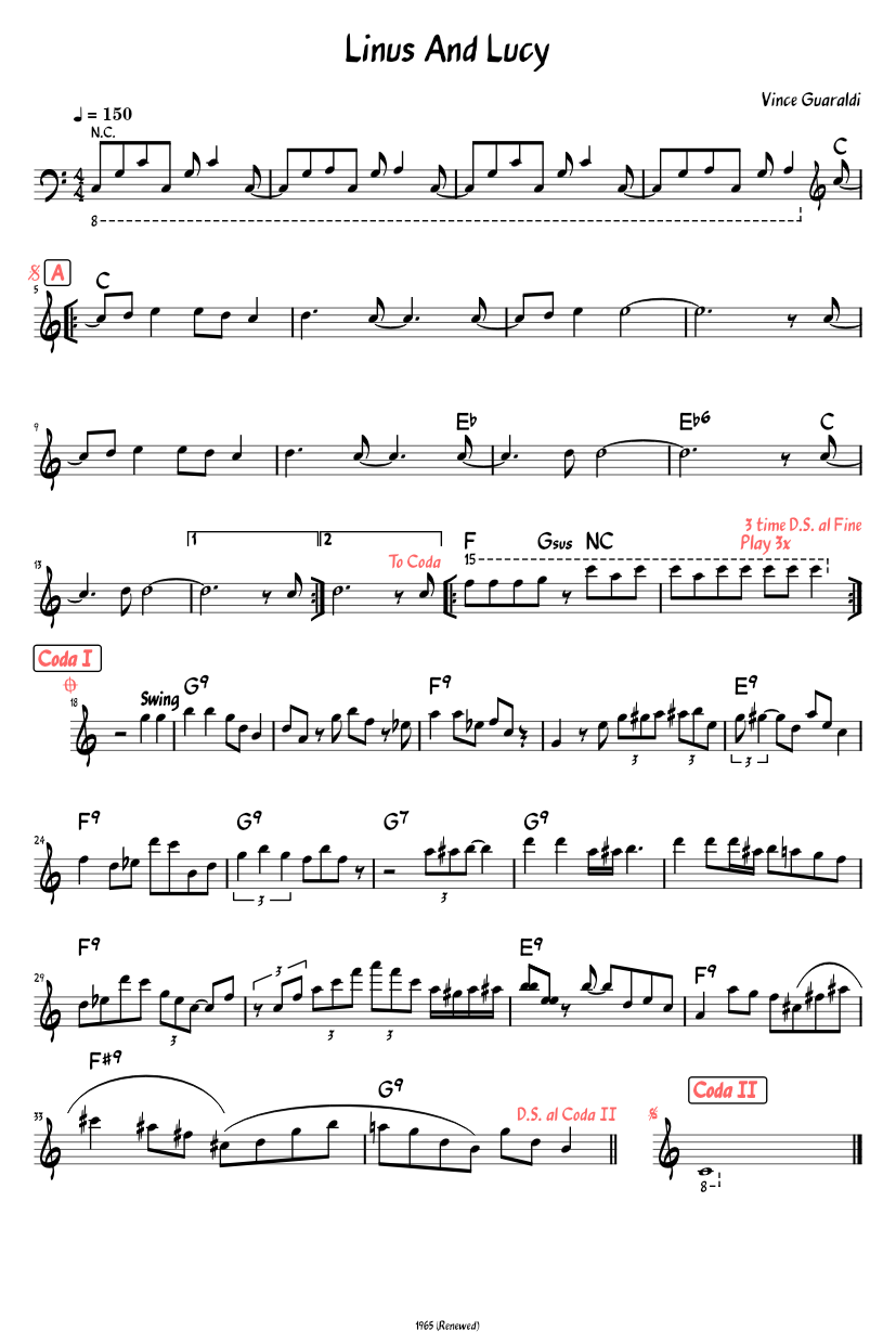 Linus And Lucy (Lead sheet ) Sheet Music with Chords for Piano (Solo ...