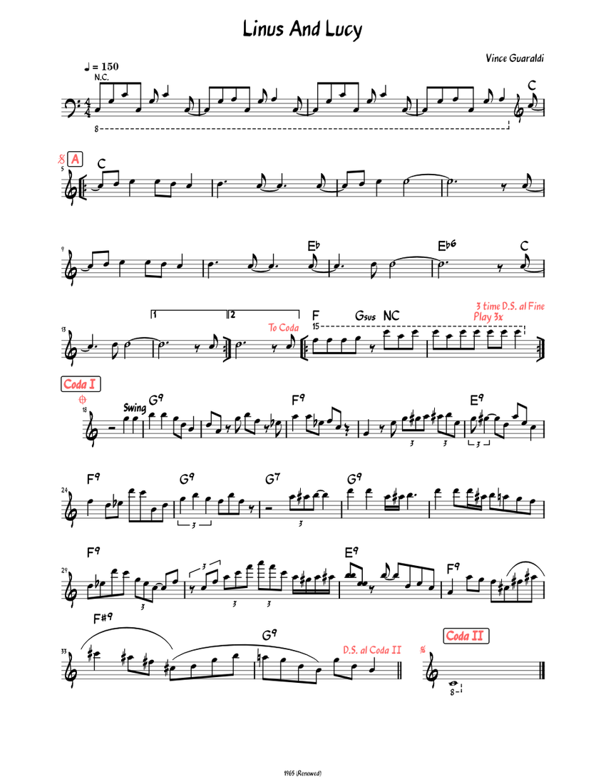Linus And Lucy (Lead sheet ) Sheet music for Piano (Solo) Easy ...