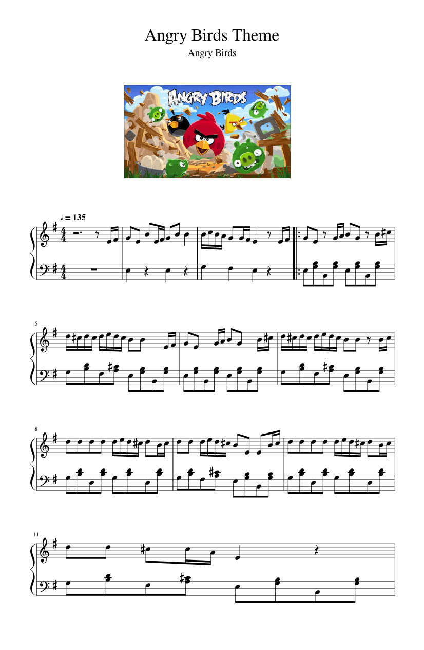 Angry Birds Theme - Piano Sheet Music for Piano (Solo) | MuseScore.com