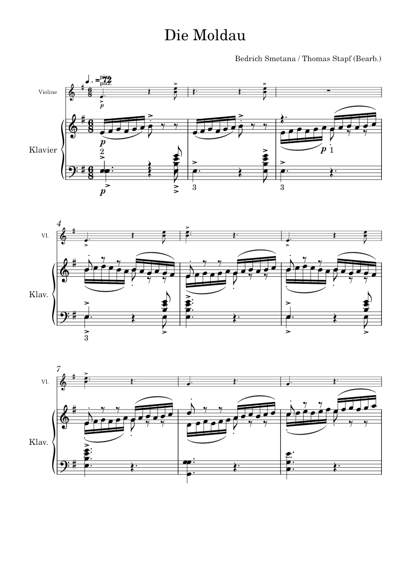 Moldau – Bedřich Smetana Sheet Music for Piano, Violin (Mixed Duet ...