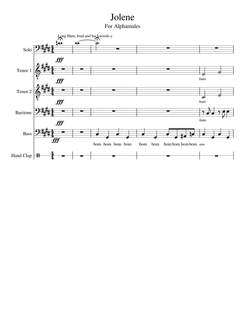 Jolene Sheet music for Viola, Cello, Bass guitar, Hand clap (A Capella ...