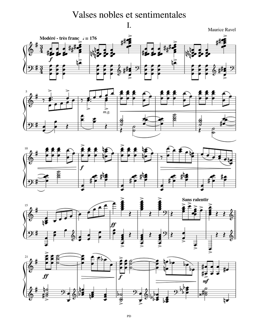 Ravel - Valses Nobles et Sentimentales, I - Modéré, très franc Sheet music for Piano (Solo ...
