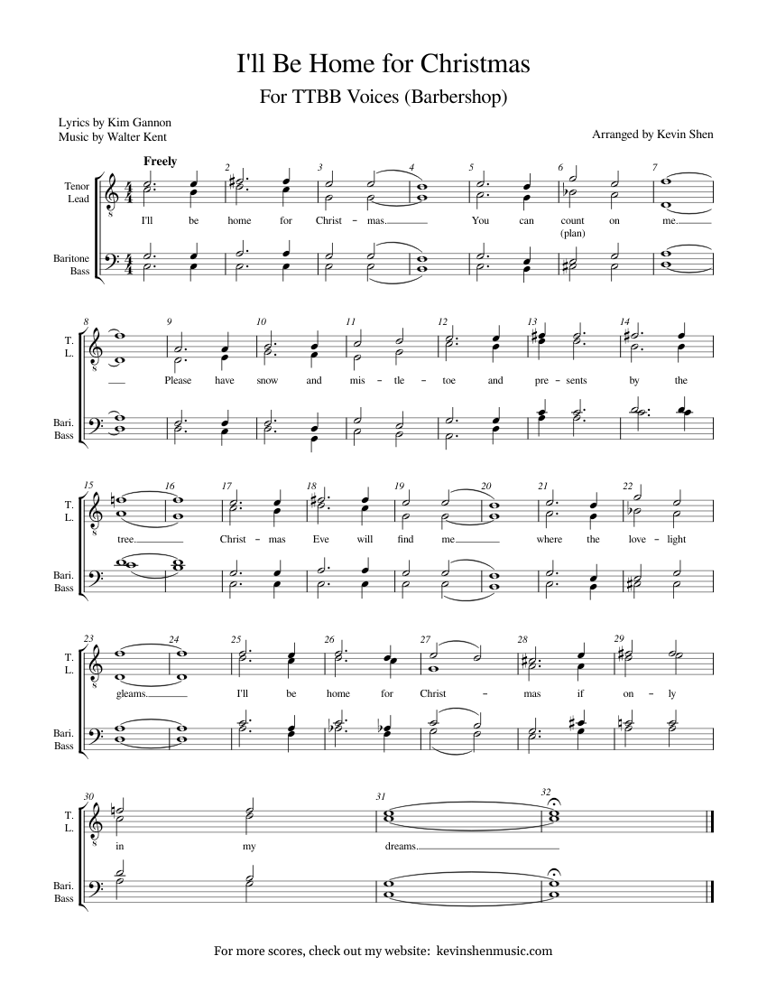 I'll Be Home for Christmas TTBB Sheet music for Piano (Piano Duo ...