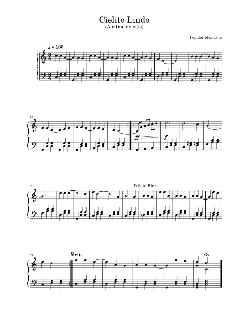 Cielito Lindo (Arreglo) – Misc tunes Cielito Lindo (Arreglo) – Luisitop04 Sheet music for Piano ...