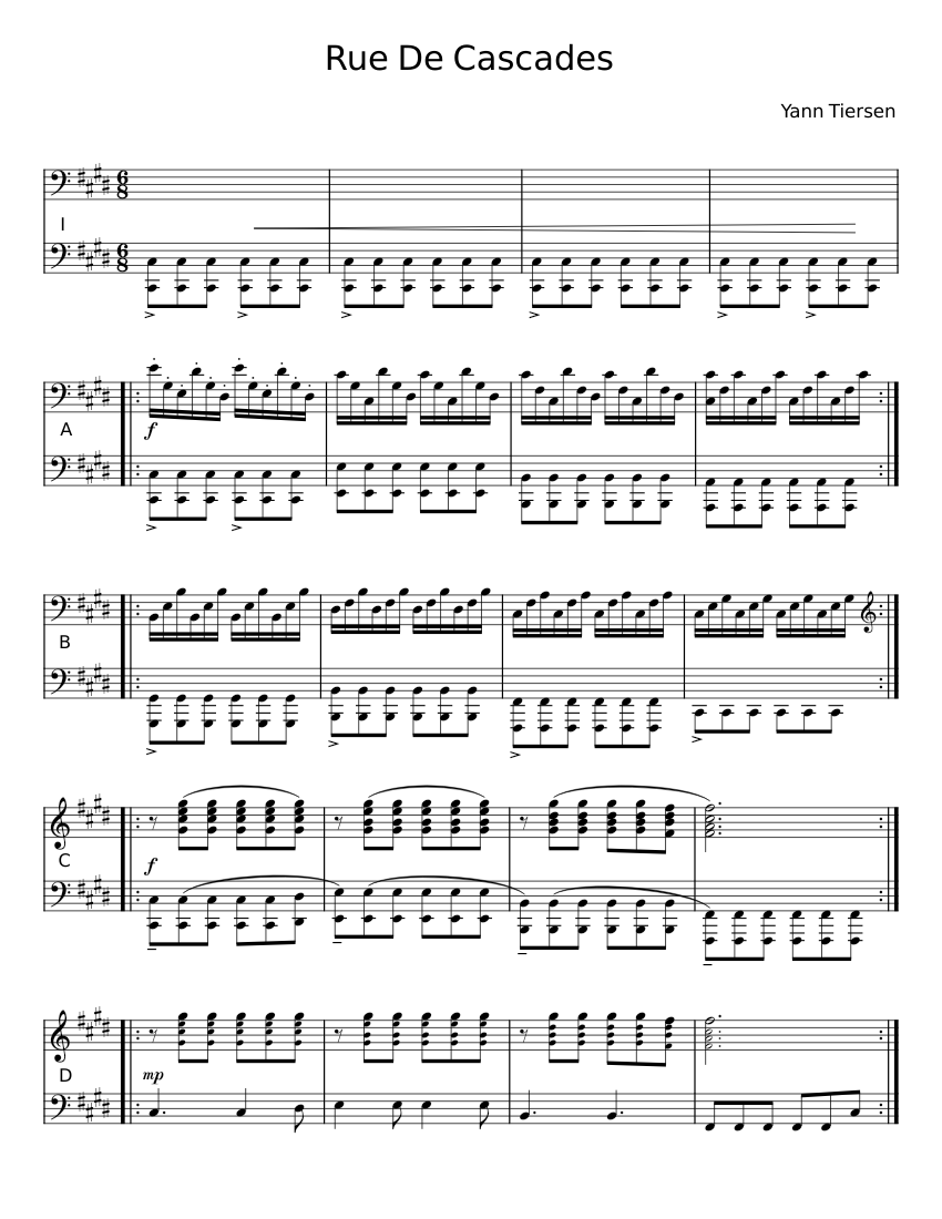 Rue des cascades - Yann Tiersen Sheet Music for Piano (Solo ...
