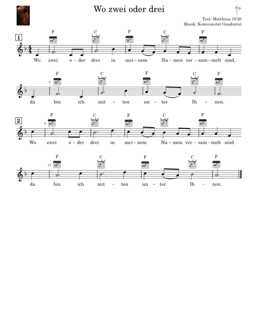 Wo zwei oder drei – Kommunität Gnadental Sheet music for Vocals (Solo ...