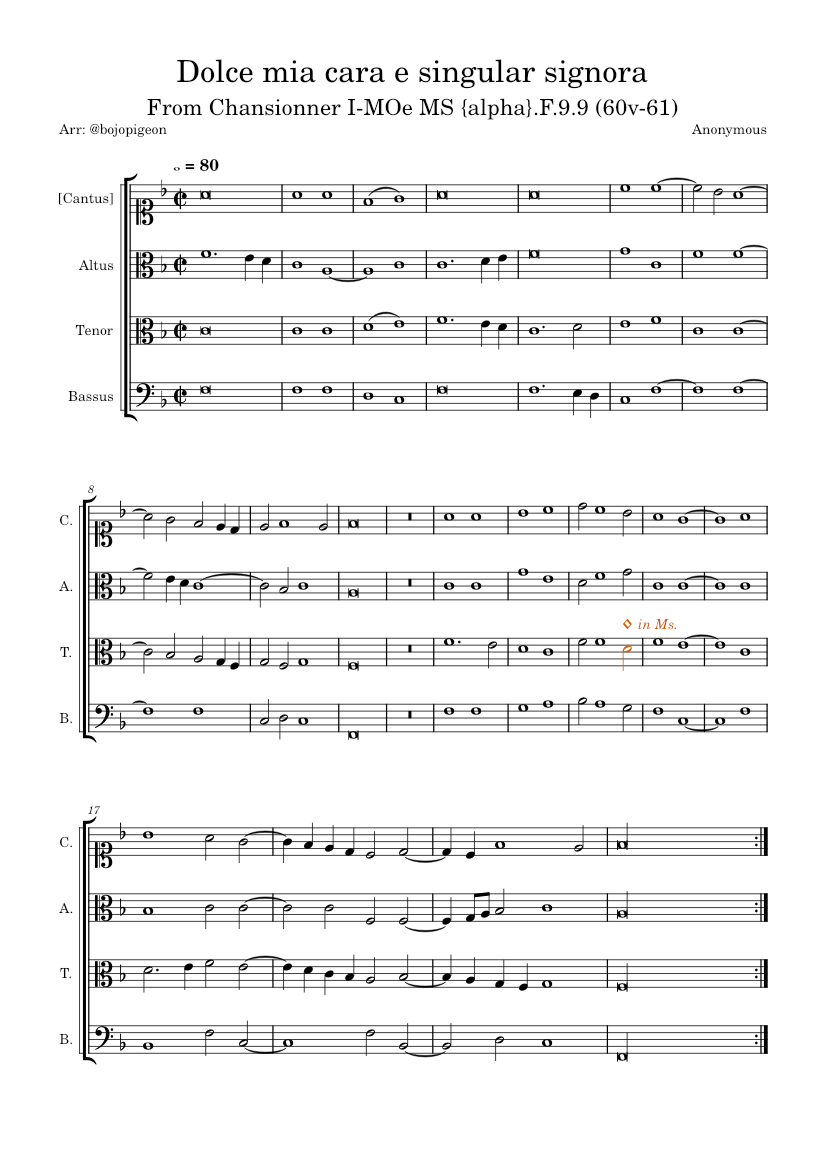 Dolce mia cara e singular signora – Anonymous Sheet music for Vocals ...