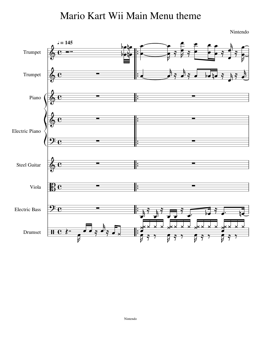 Mario Kart Wii Menu theme Sheet music for Piano, Viola, Guitar, Bass ...