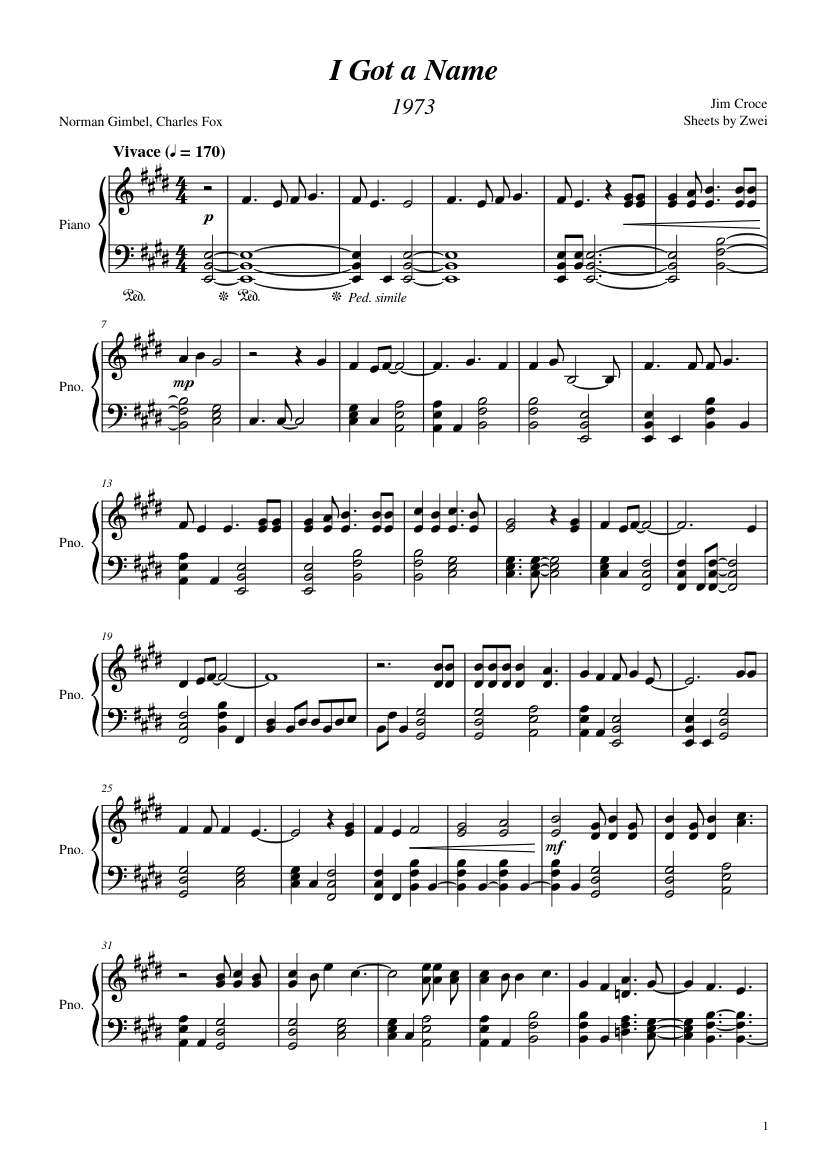 I Got a Name - Jim Croce Sheet music for Piano (Solo) Easy | Musescore.com