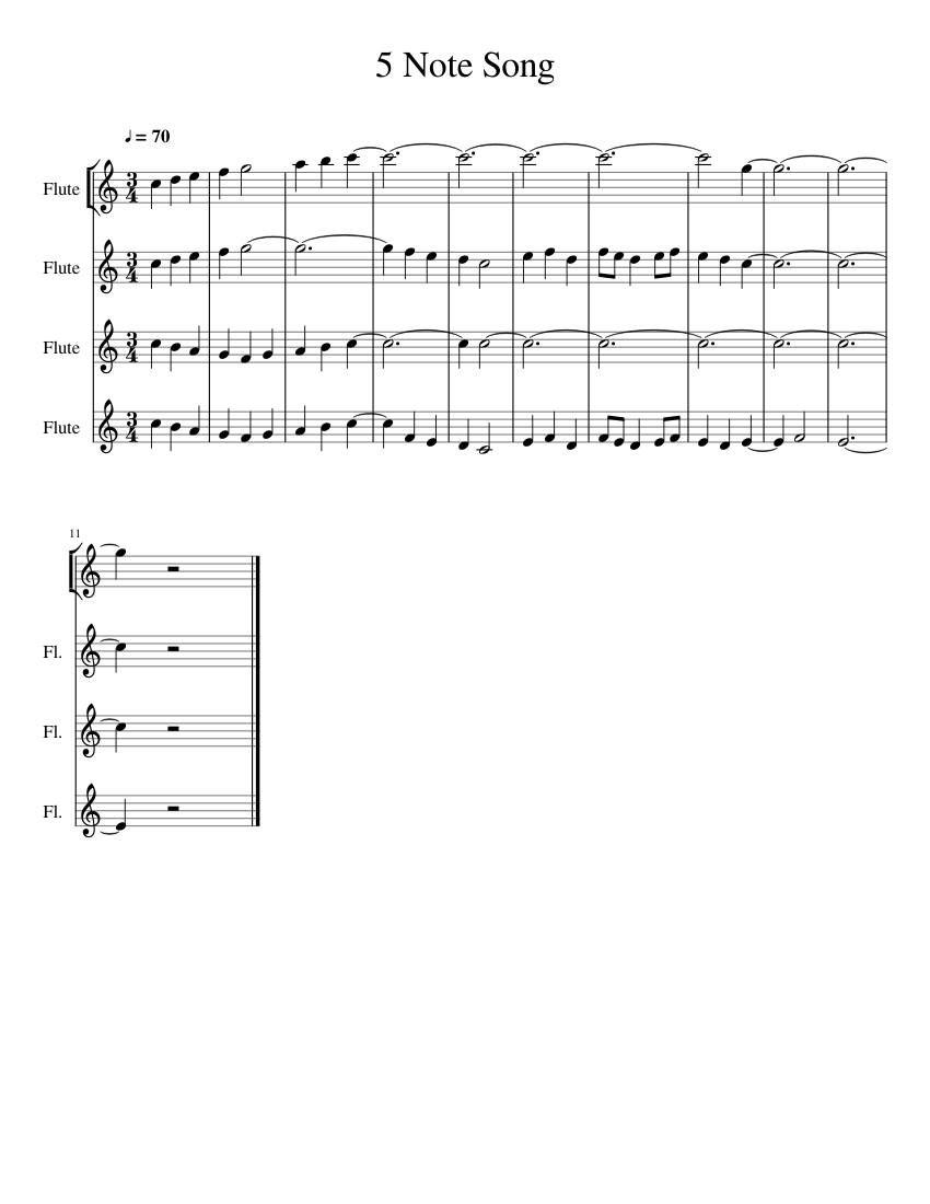 5 Note Song Sheet music for Flute (Mixed Quartet) | Musescore.com