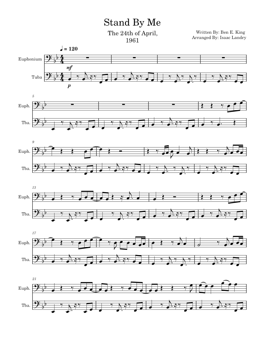 Stand by me – Ben E. King Ben E. King- Stand By Me Sheet music for Tuba ...
