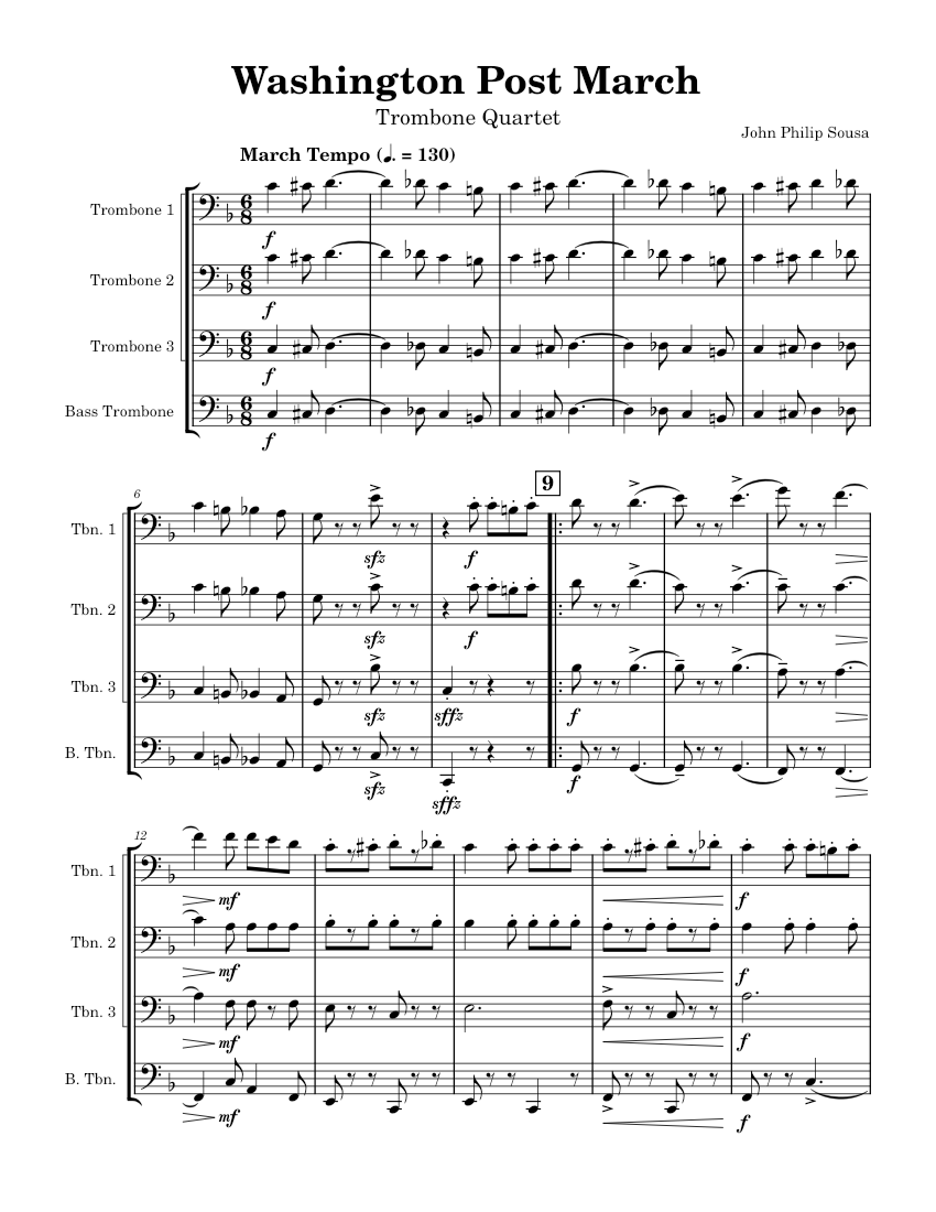 Washington Post March Trombone Quartet Sheet music for Trombone (Mixed ...