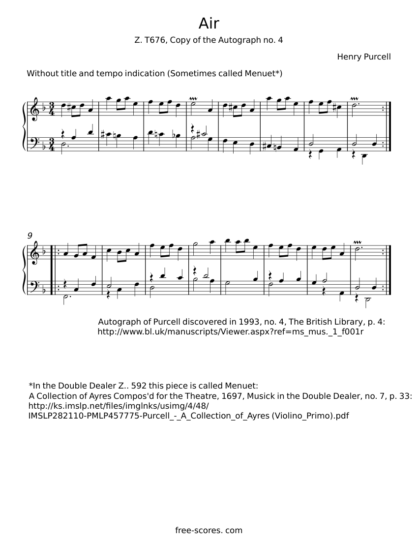 Air - Henry Purcell Sheet music for Piano (Piano Duo) | Musescore.com