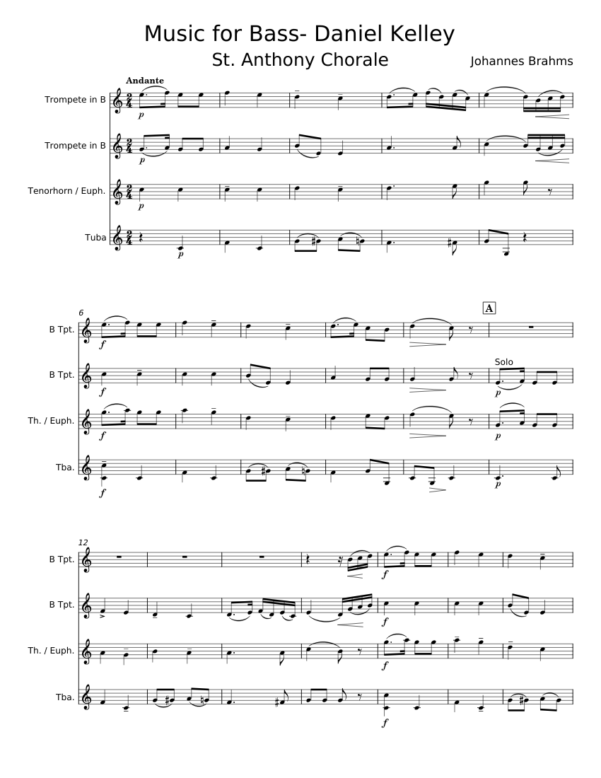 Chorale St. Anthony - Johannes Brahms Sheet music for Piano, Euphonium, Tuba, Trumpet in b-flat ...