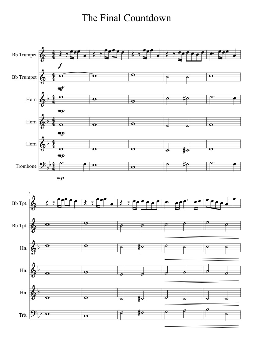 The Final Countdown Sheet music for Trombone, Trumpet other (Mixed Trio ...