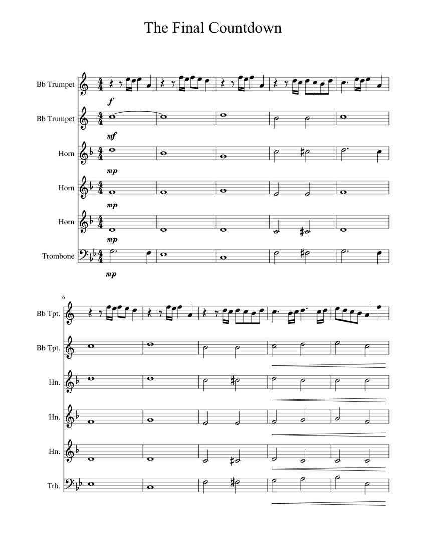 The Final Countdown Sheet music for Trombone, Trumpet other (Mixed Trio ...