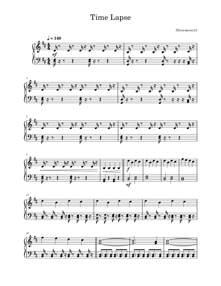 Nk- Time Lapse (Piano Cover) Sheet music for Piano (Solo) | Musescore.com