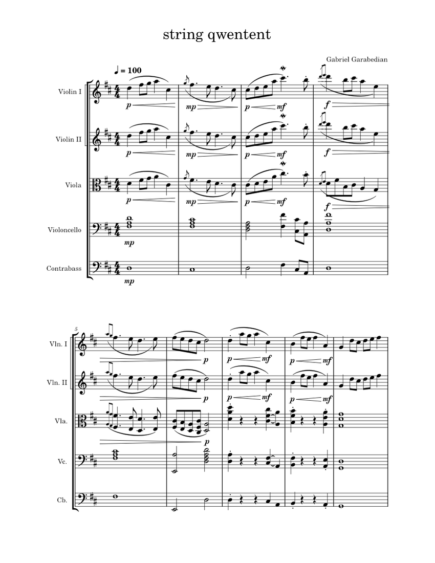 string_qwentent 2 Sheet music for Contrabass, Violin, Viola, Cello (String Quintet) | Musescore.com