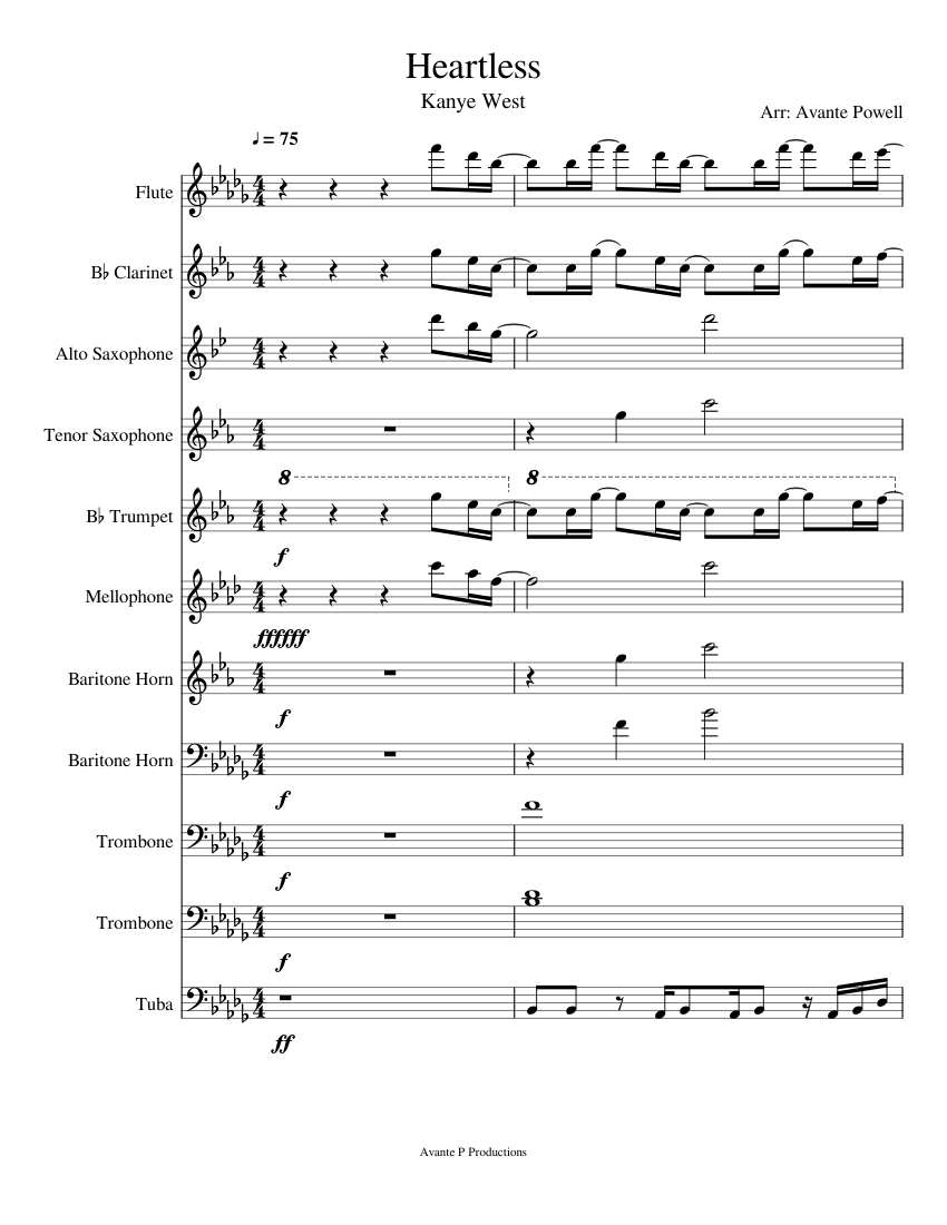 Heartless Sheet music for Trombone, Tuba, Mellophone, Flute & more ...