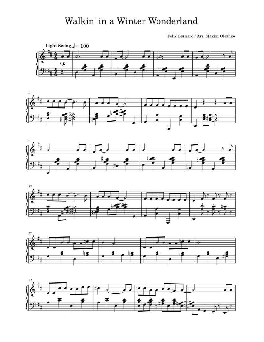 Walkin' in a Winter Wonderland Sheet music for Piano (Solo) Easy ...