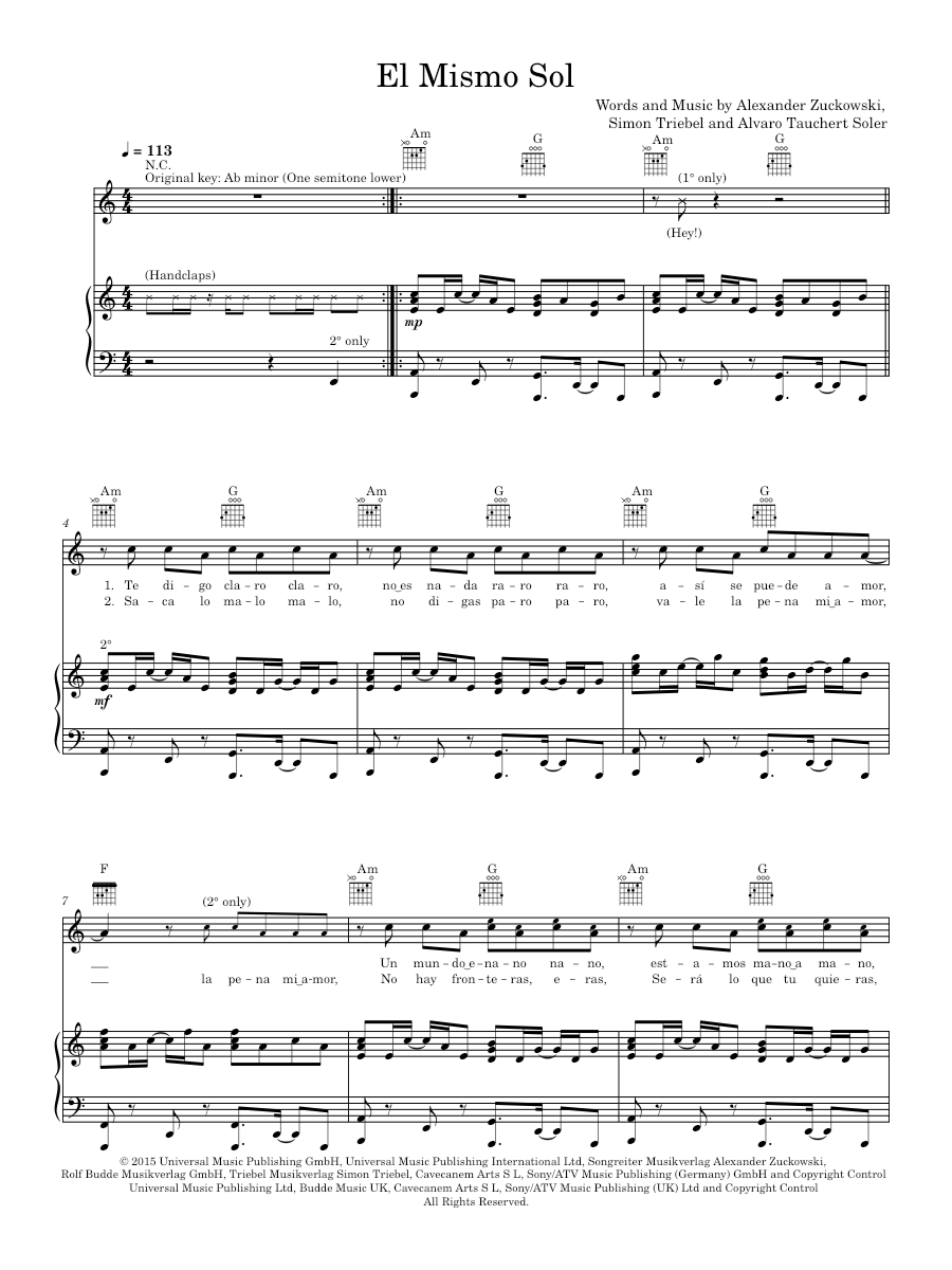 el mismo sol Sheet music for Piano, Vocals: Music Notes