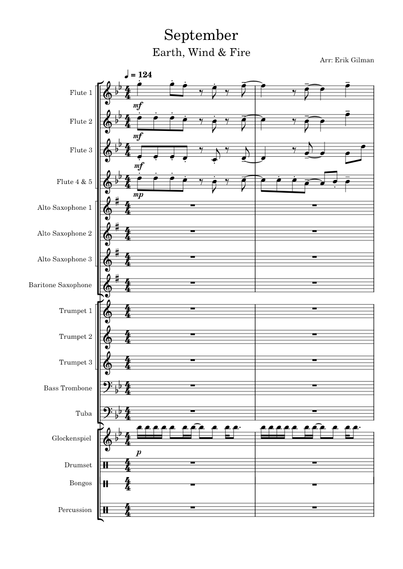September – Earth, Wind & Fire September orchestra Sheet music for Tuba, Trombone bass, Flute ...