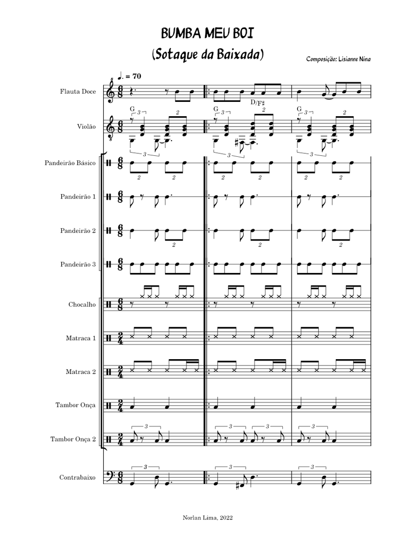 Bumba_meu_Boi Sheet music for Guitar, Bass guitar, Drum group, Bass ...