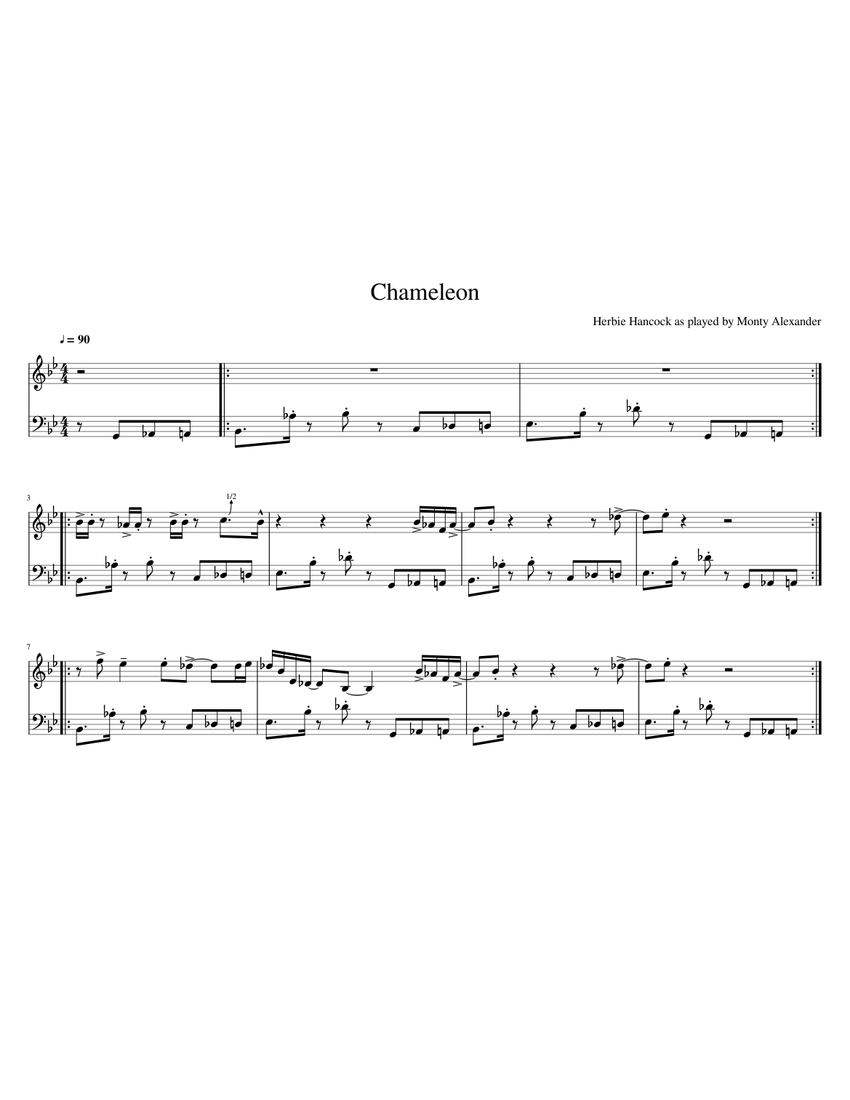 Chameleon Sheet music for Piano, Bass guitar (Mixed Duet) | Musescore.com