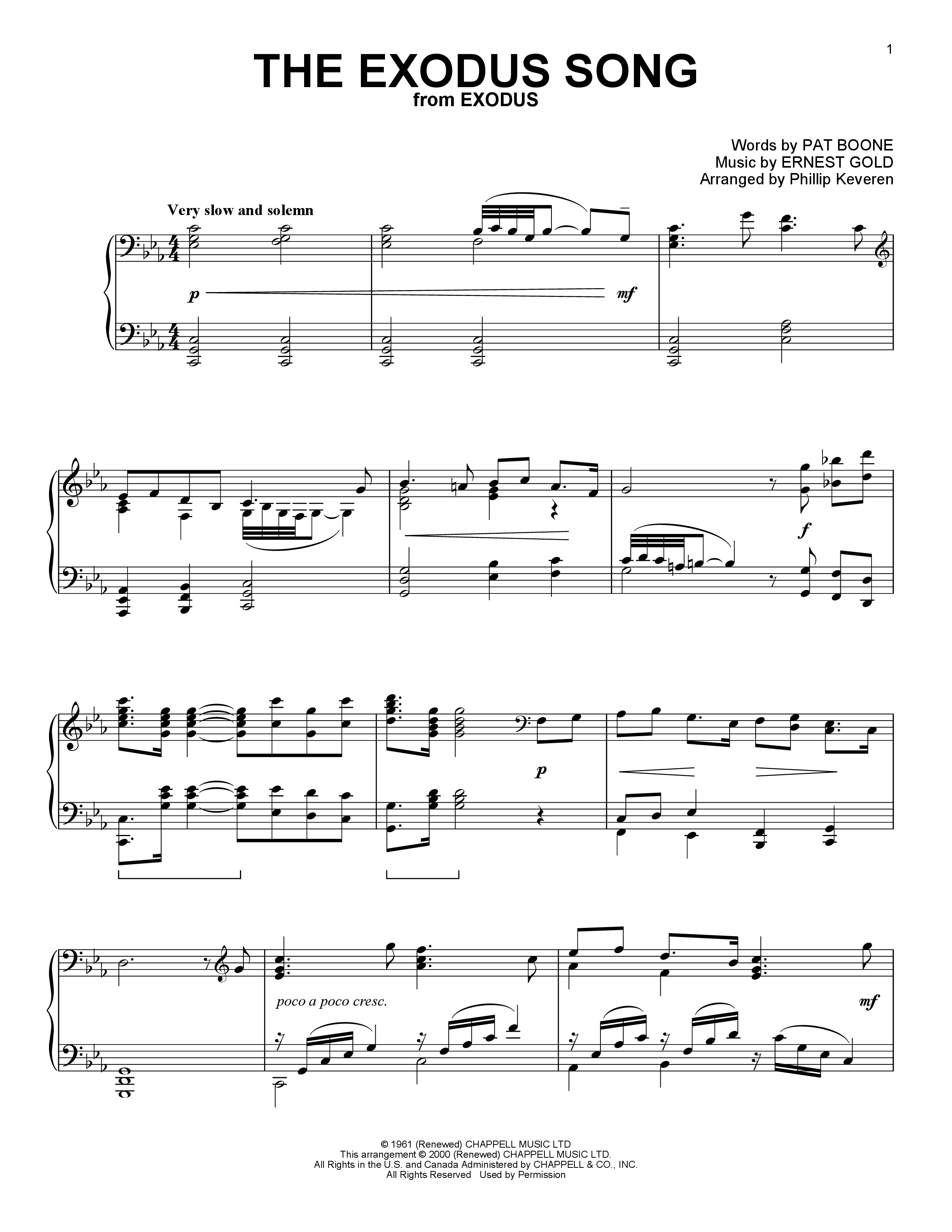 Play Official version of The Exodus Song Sheet Music by Pat Boone for ...
