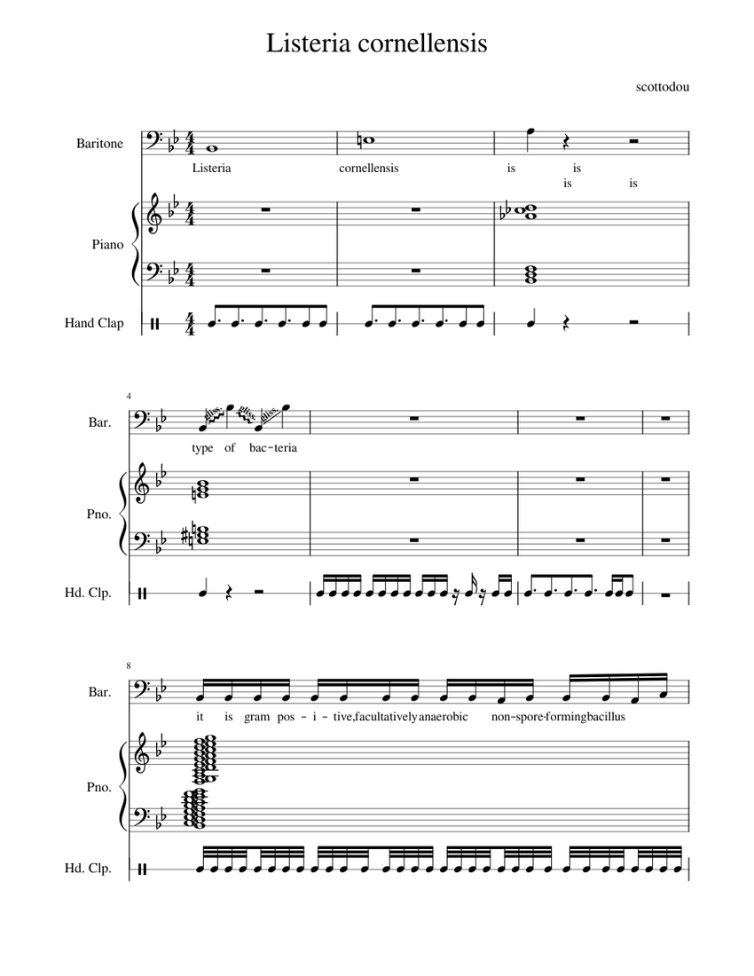 Listeria cornellensis Sheet music for Piano, Baritone, Hand clap (Mixed ...