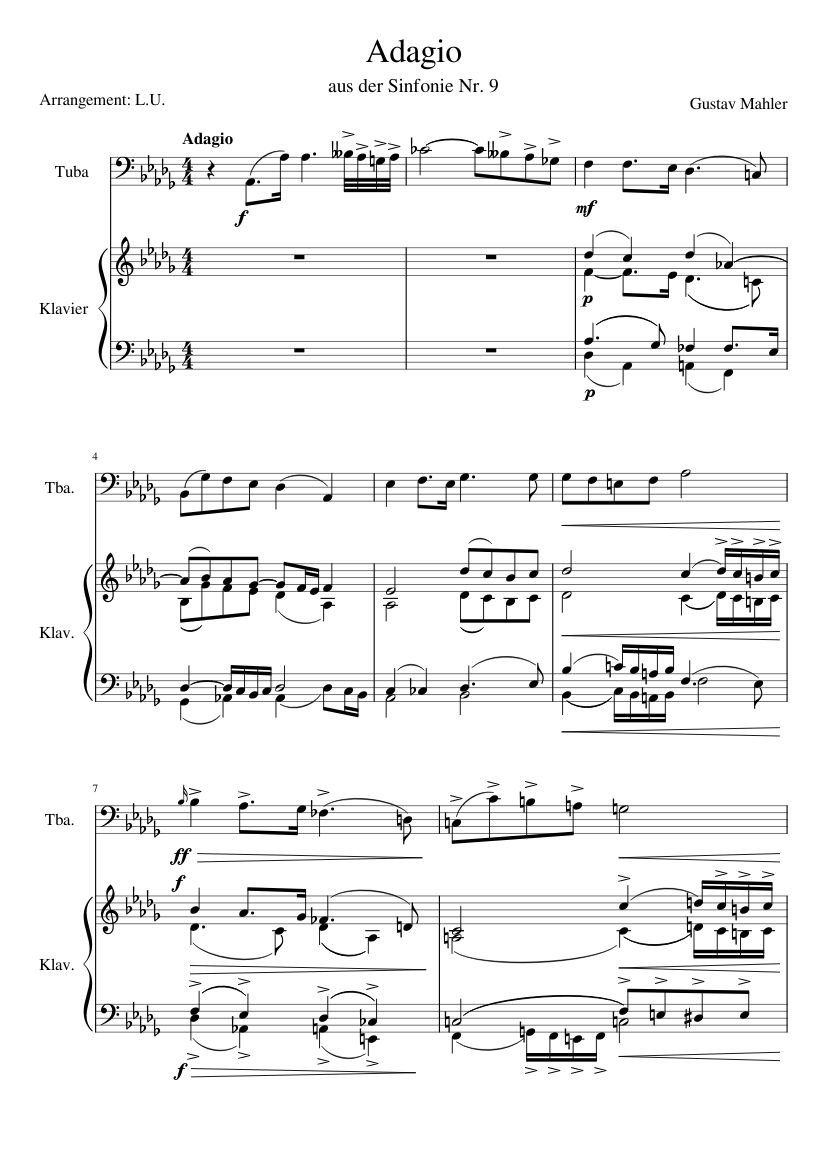 Mahler 9 Adagio Sheet music for Piano, Tuba (Solo) | Musescore.com