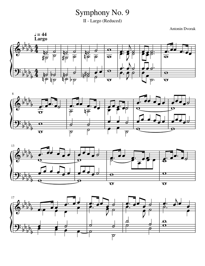 Symphony No. 9 "From the New World" Mvmt. II - Largo (4 Part Reduction) - piano tutorial