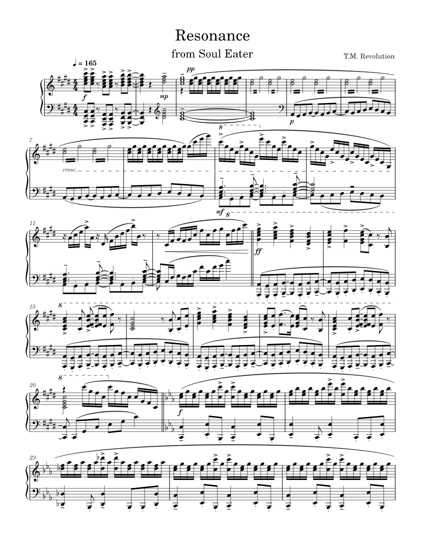 Resonance (Soul Eater) - T.M. Revolution Sheet music for Piano (Solo ...