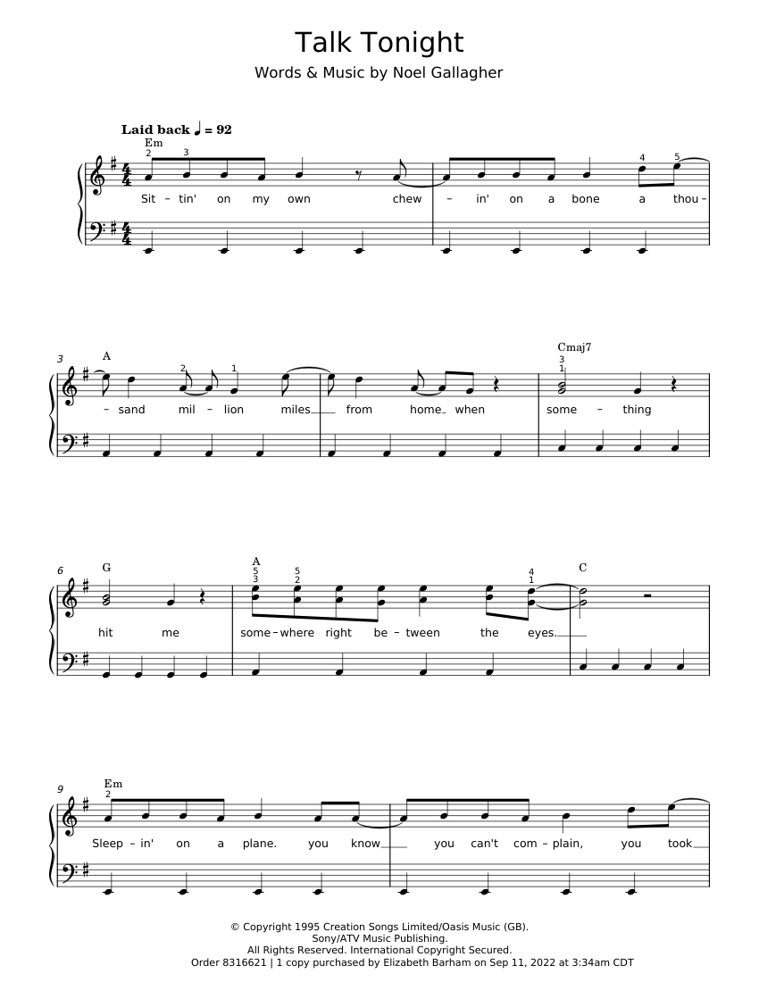 Talk Tonight - Oasis Sheet music for Piano (Piano Duo) | Musescore.com