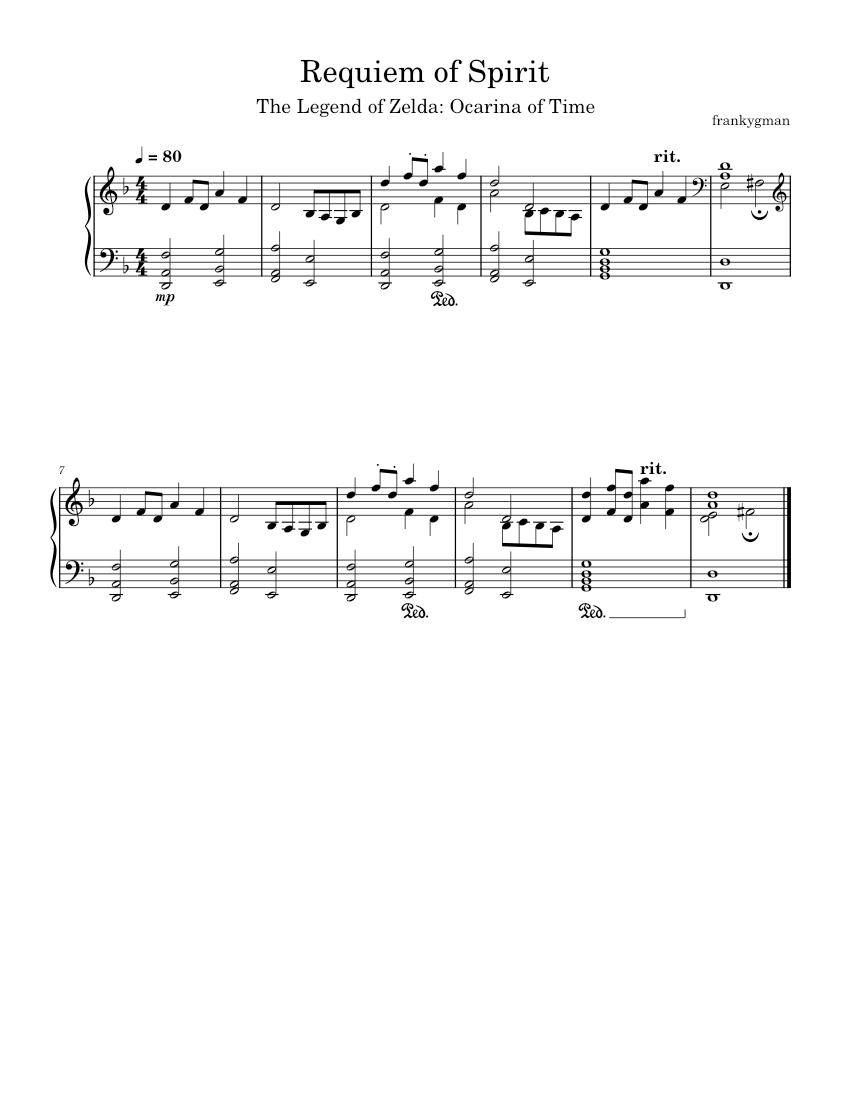 The Legend of Zelda: Ocarina of Time - Requiem of Spirit Sheet Music ...
