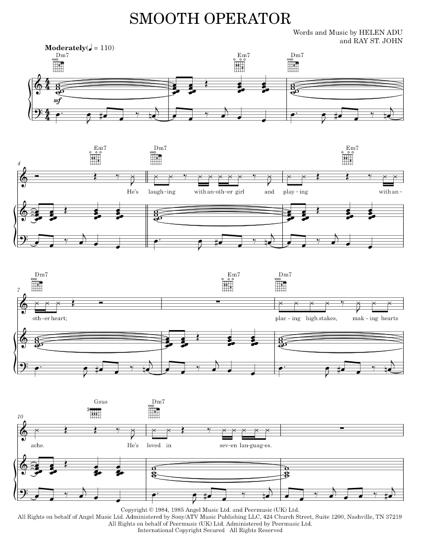 smooth operator Sheet music for Piano, Vocals by Sade Official ...
