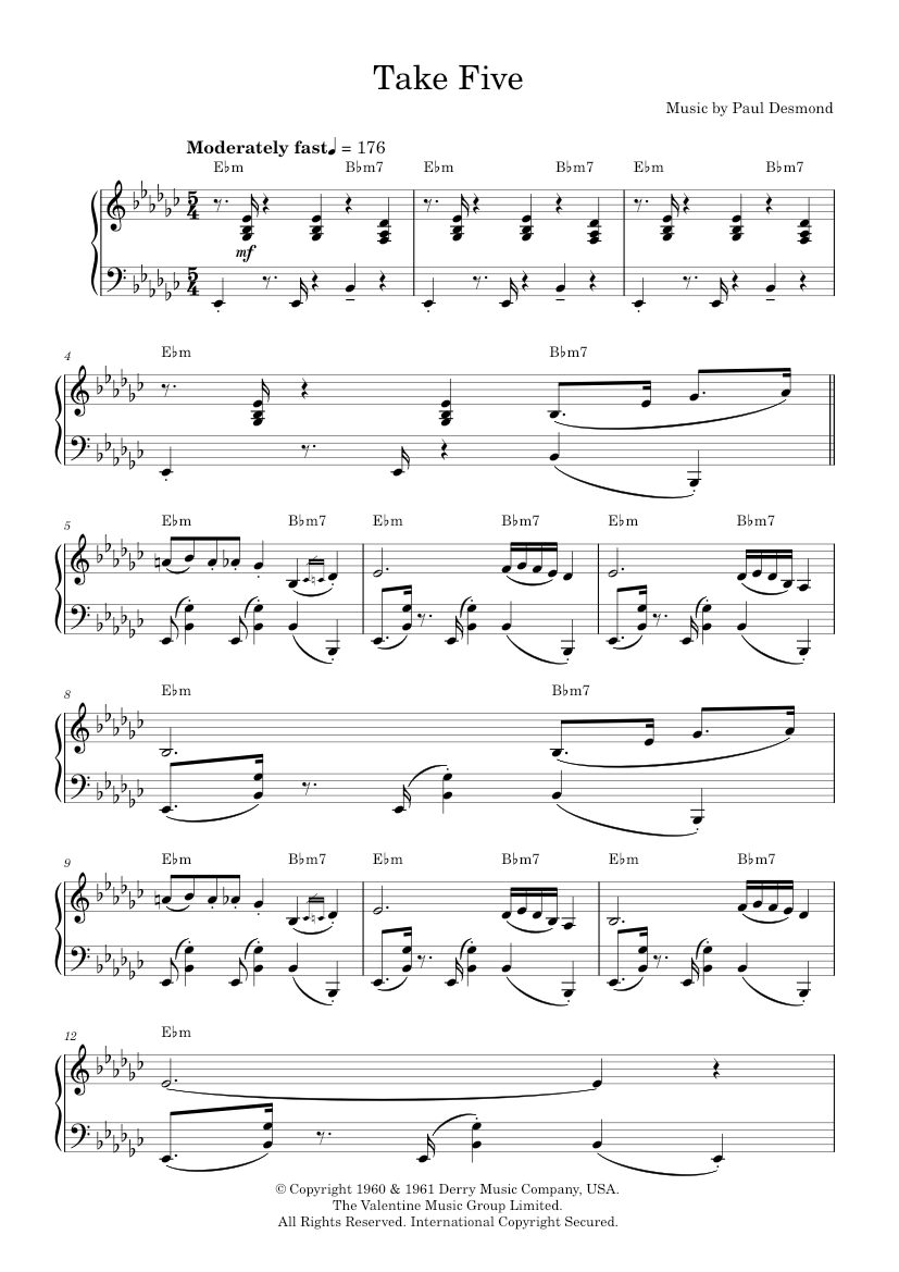 Play Official version of Take Five sheet music by The Dave Brubeck ...