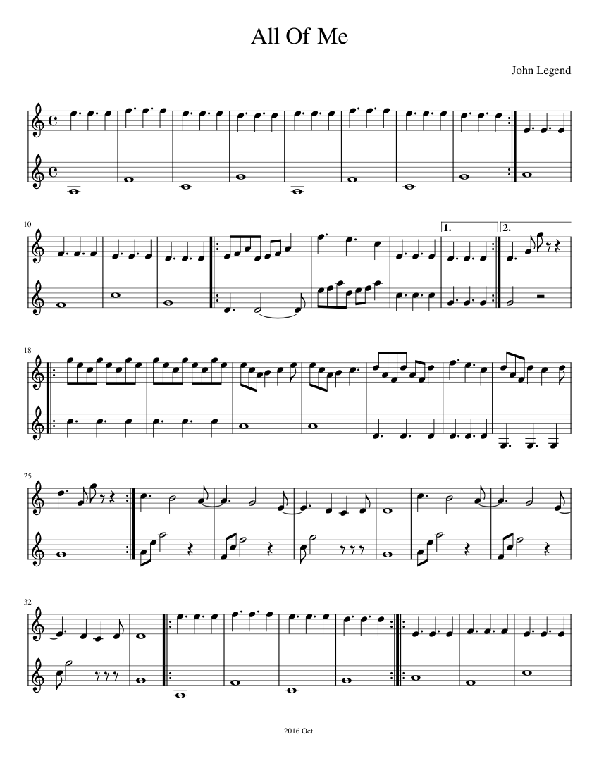 All of me – John Legend Sheet music for Violin (String Duet ...