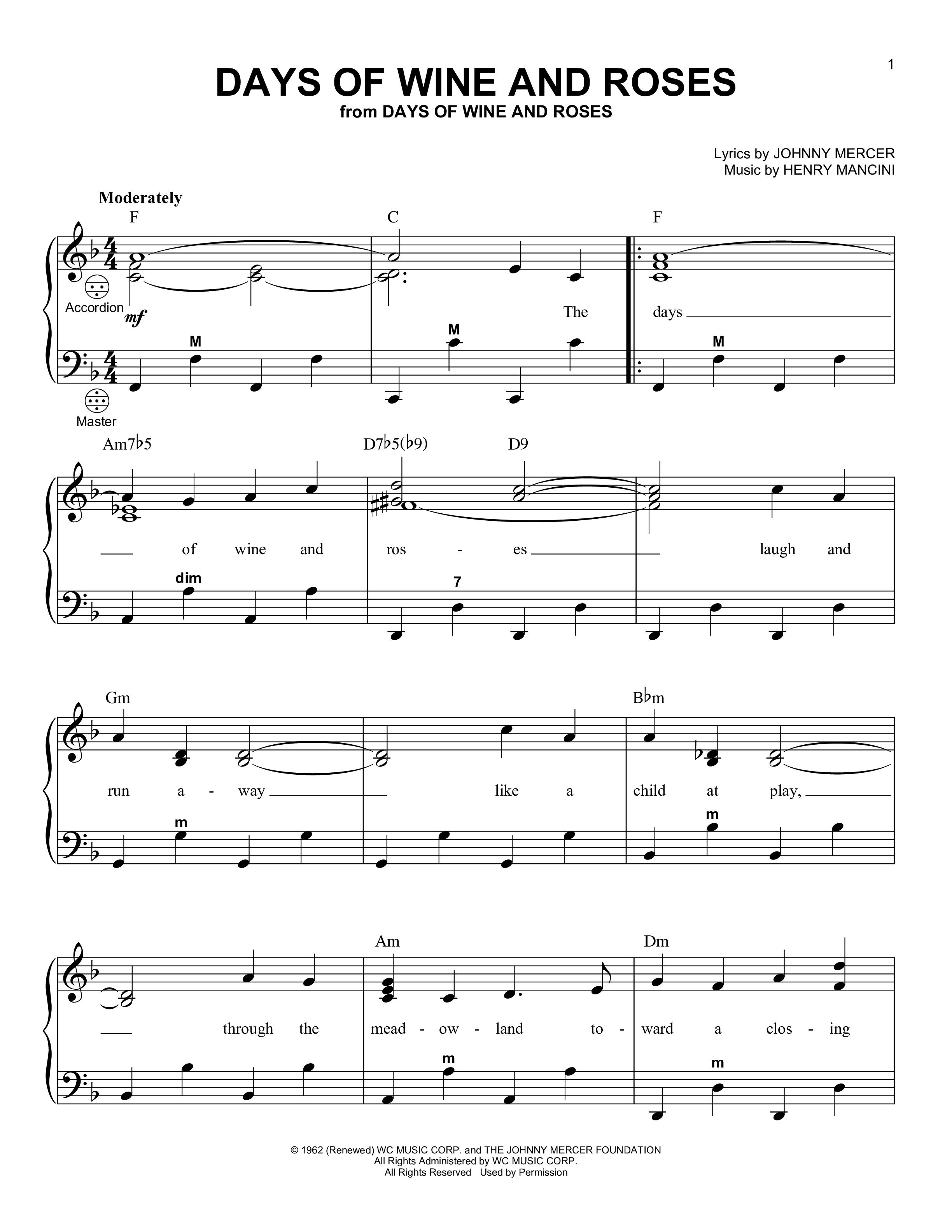 Play Official version of Days Of Wine And Roses sheet music by Sammy ...