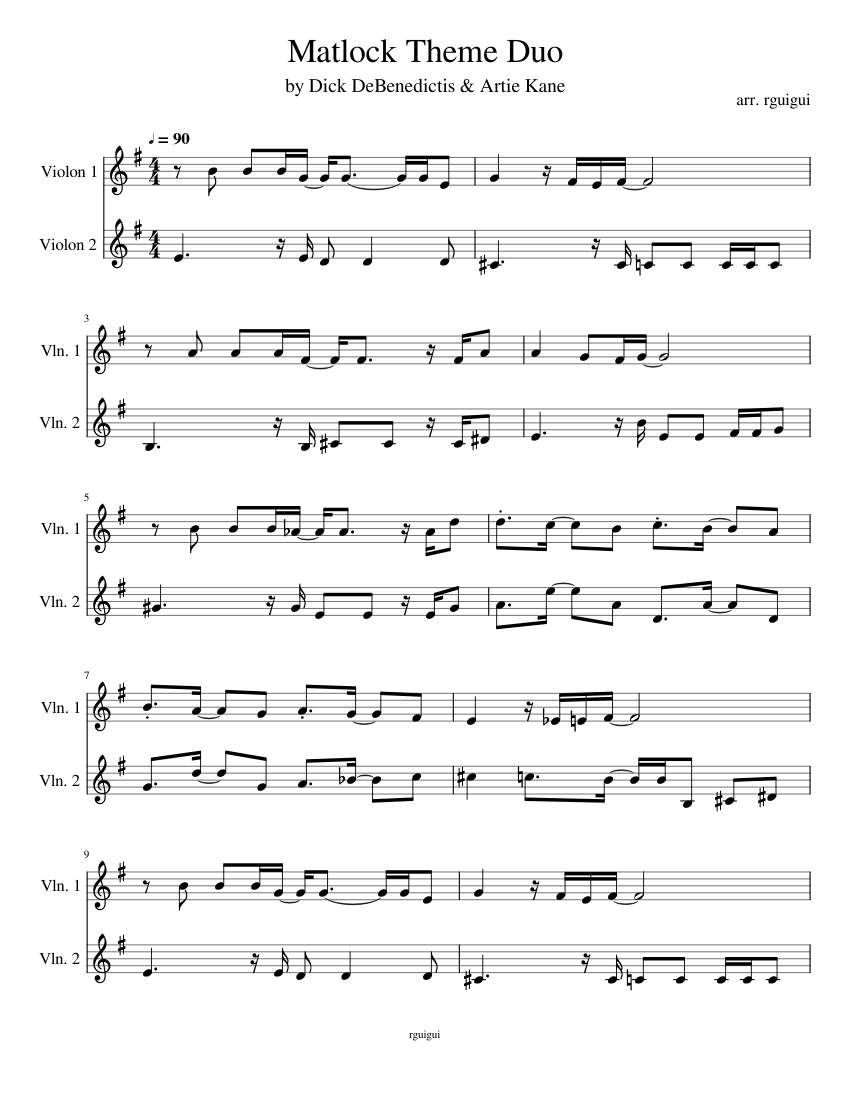 Matlock Theme Duo Sheet music for Violin (String Duet) | Musescore.com