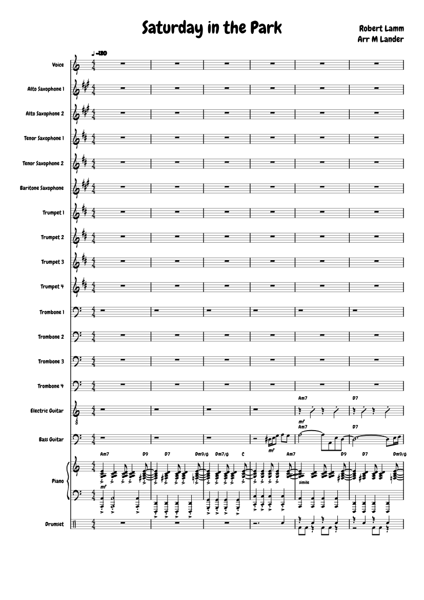 Saturday in the Park - Big Band Sheet Music with Chords for Piano ...
