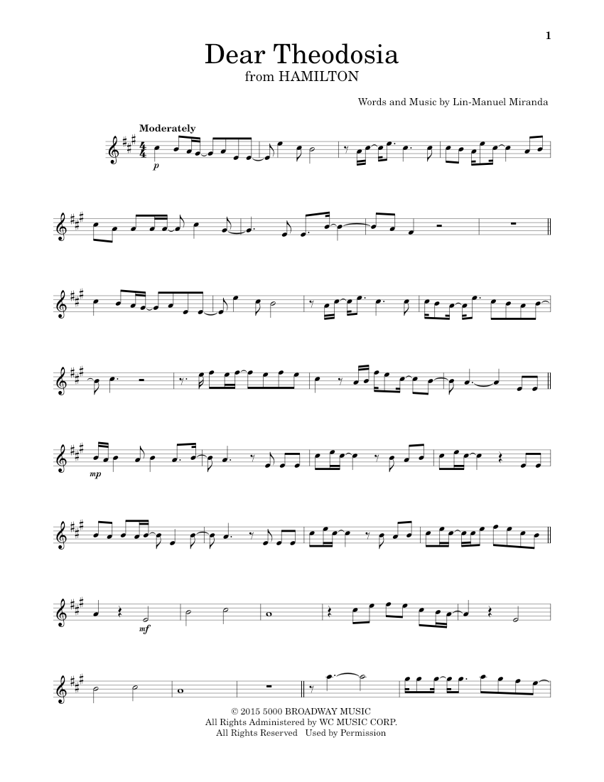 Play Official version of Dear Theodosia Sheet Music by Lin-Manuel ...