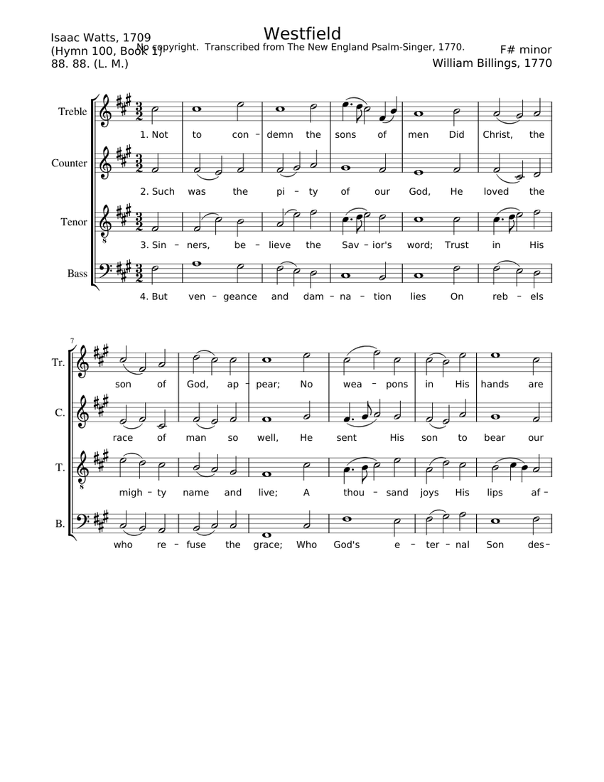 Westfield - William Billings - piano tutorial