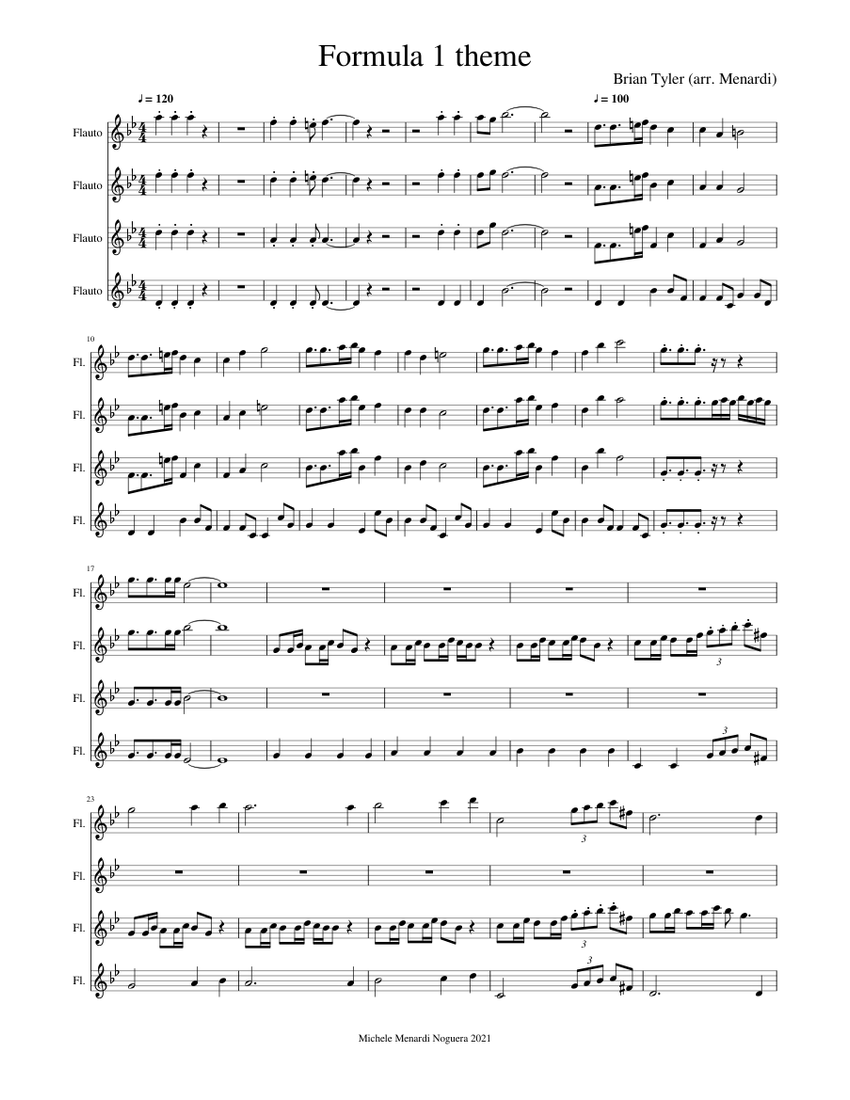 Formula 1 Theme – Brian Tyler (for flute quartet) Sheet music for Flute (Woodwind Quartet ...