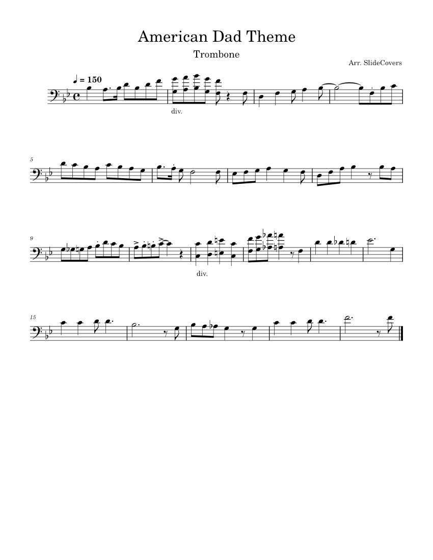 American dad theme – Seth MacFarlane American Dad Theme Trombone Sheet ...