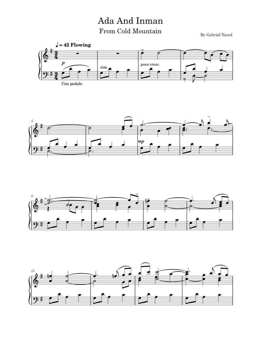 Ada And Inman – Cold Mountain Movie, Gabriel Yared Sheet music for Piano (Solo) | Musescore.com