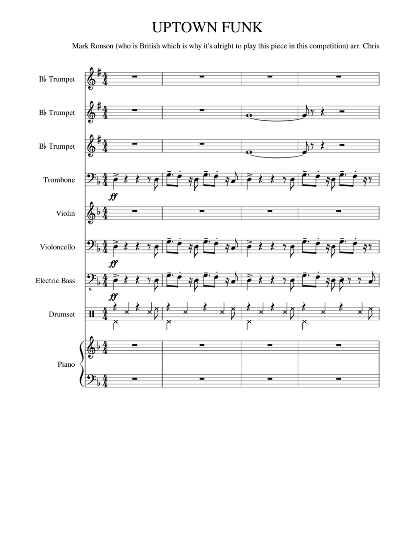UPTOWN FUNK HOUSE MUSIC SCORE Sheet music for Piano, Trombone, Trumpet ...