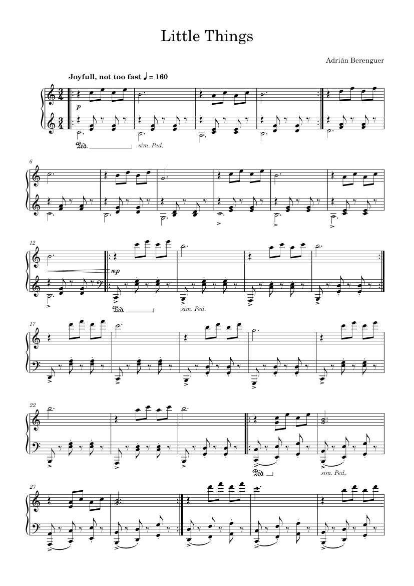 Play Official version of Little Things Sheet Music by ANBR - Adrián Berenguer for Piano ...