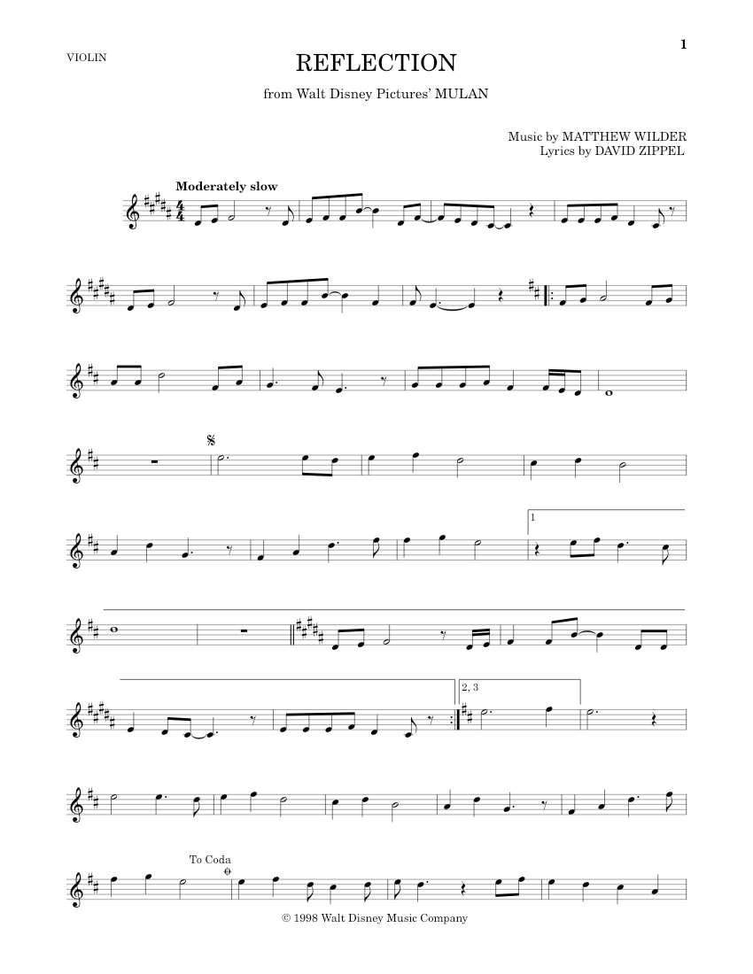 Play Official version of Reflection Sheet Music by Christina Aguilera ...