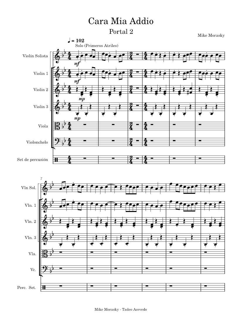 O Cara Mia, Addio – Portal 2 Cara mia Addio - Portal 2 Sheet Music for Violin, Viola, Cello ...